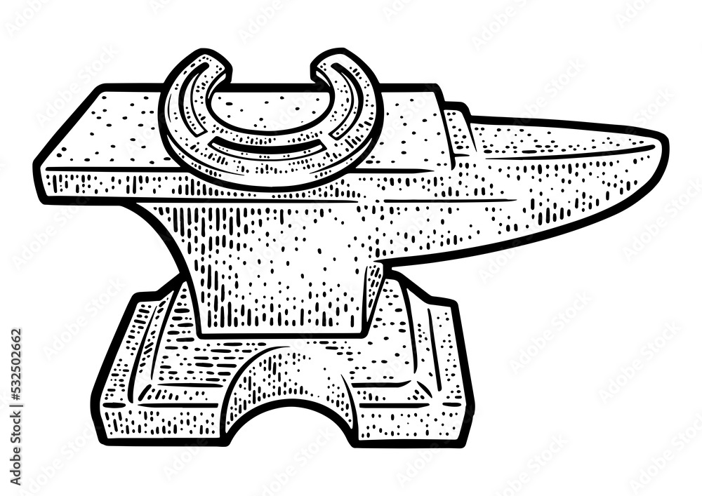 horseshoe on anvil line art sketch PNG illustration with transparent ...