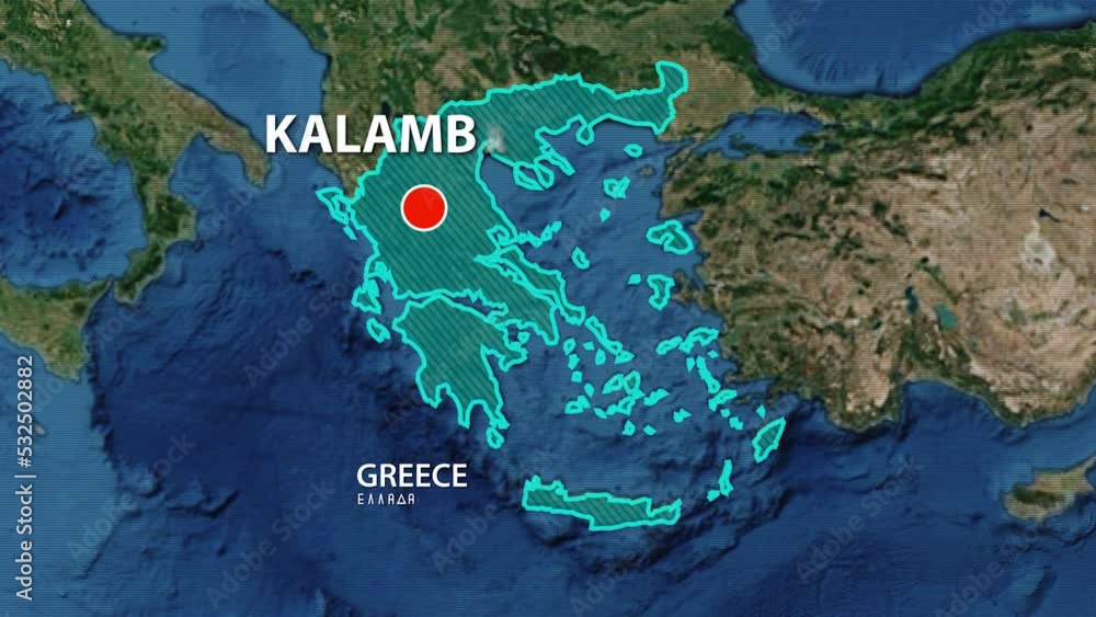 Designation of the borders of Greece on the map and the mark of the ...