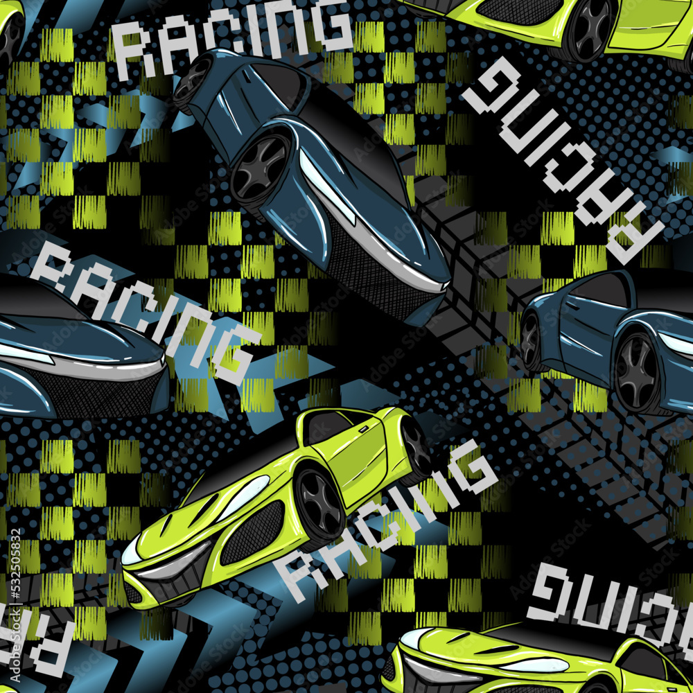 Abstract seamless cars pattern on grunge shape cracked background with ...