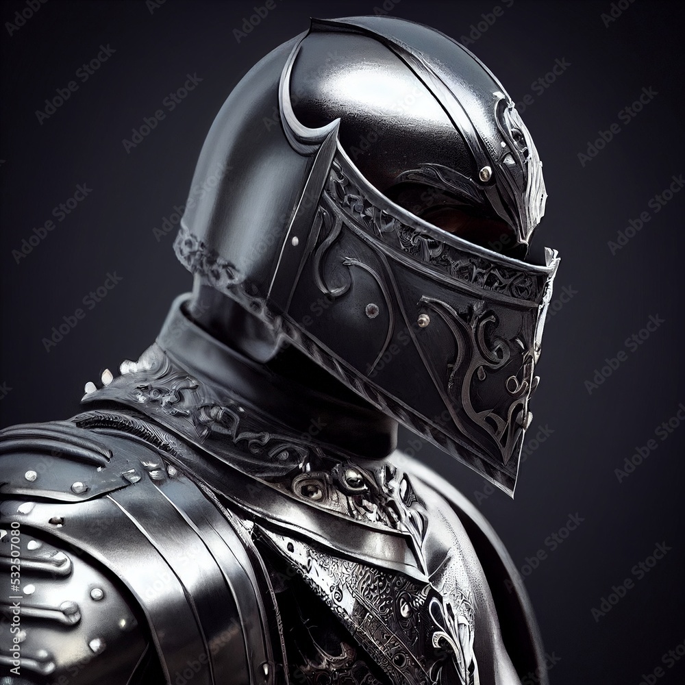 Epic knight holm. Iron helmet with ornament, advanced medieval warrior ...