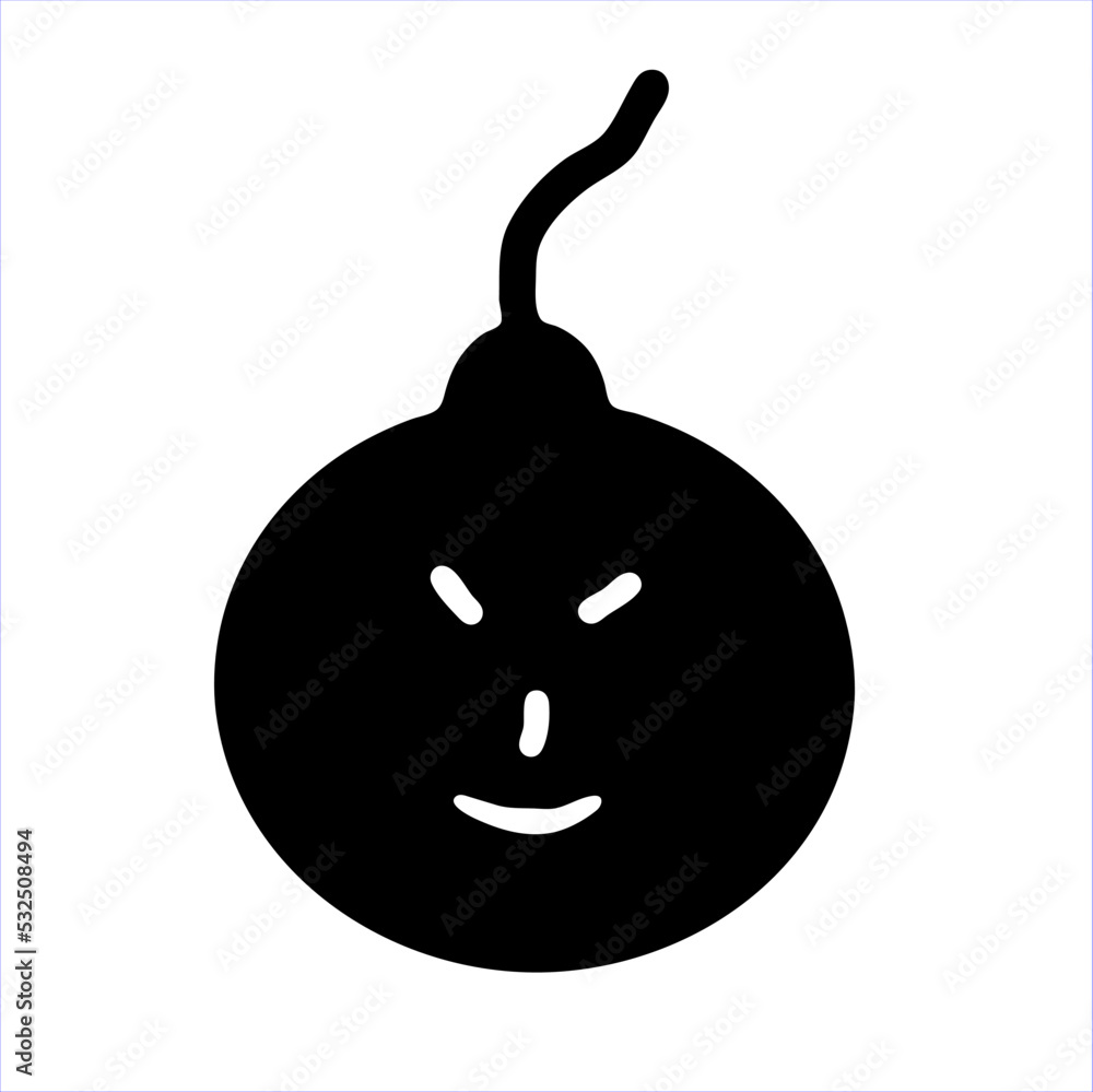 Black vector bomb with spooky face isolated on white. Bomb emoji icon ...