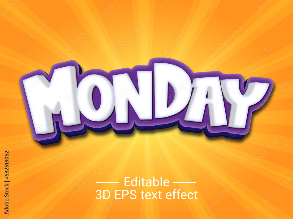 Monday 3d text effect template design Stock Vector | Adobe Stock