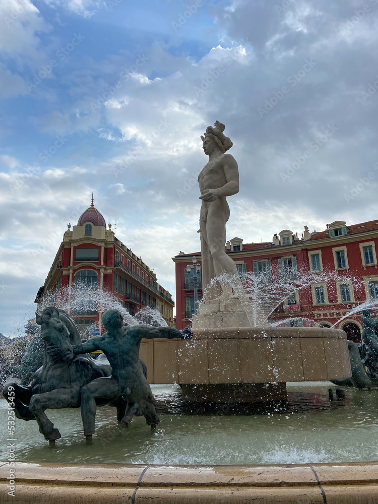 Nice, France, October 6, 2021: Fontaine du Soleil, the Sun Fountain in ...