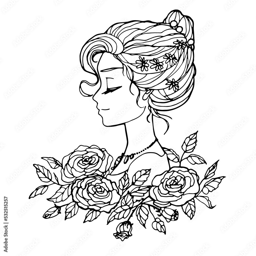 vector coloring page with cute cartoon anime girl. avatar, line art ...