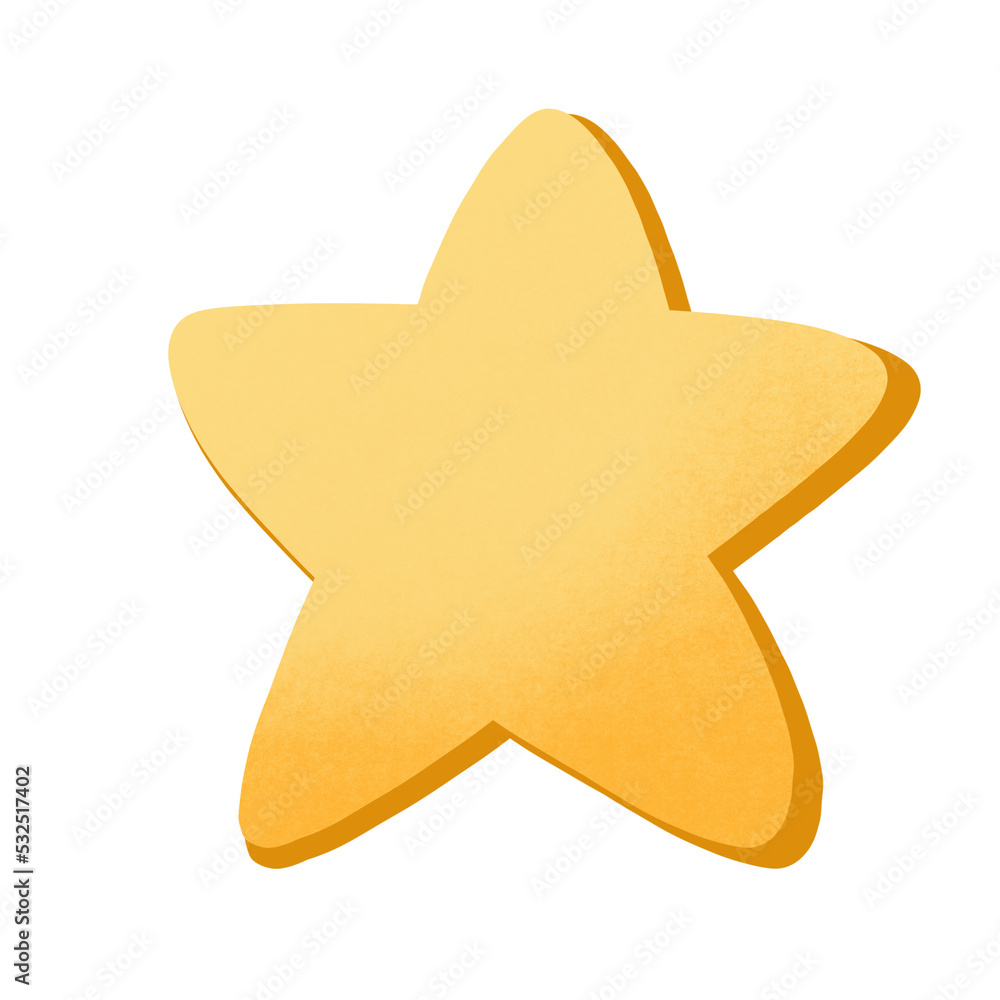five pointed yellow star in cute cartoon hand drawn style isolated on background with clipping ...