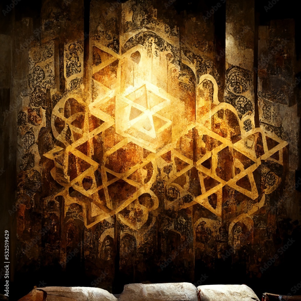 Judaism inspired concept art. Menorah and Jewish religious painting ...