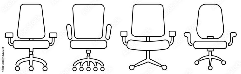 Office chair outline icon set. Vector illustration isolated on white ...