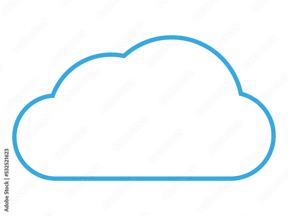Cloud icon, flat design element. Outlined blue stroke. Isolated png ...