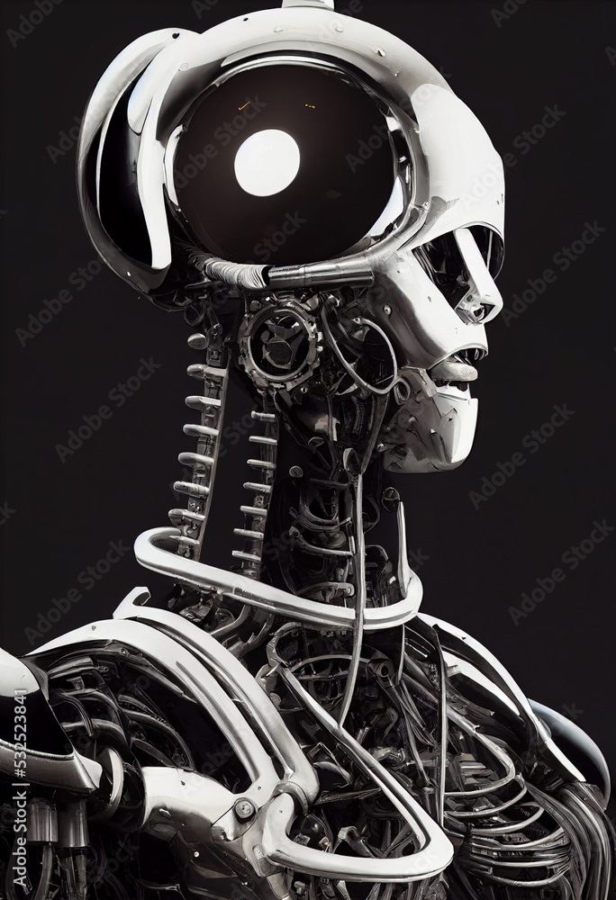 Portrait of a zombie cybernetic, cyberpunk, futurist robot, hacker, sci ...