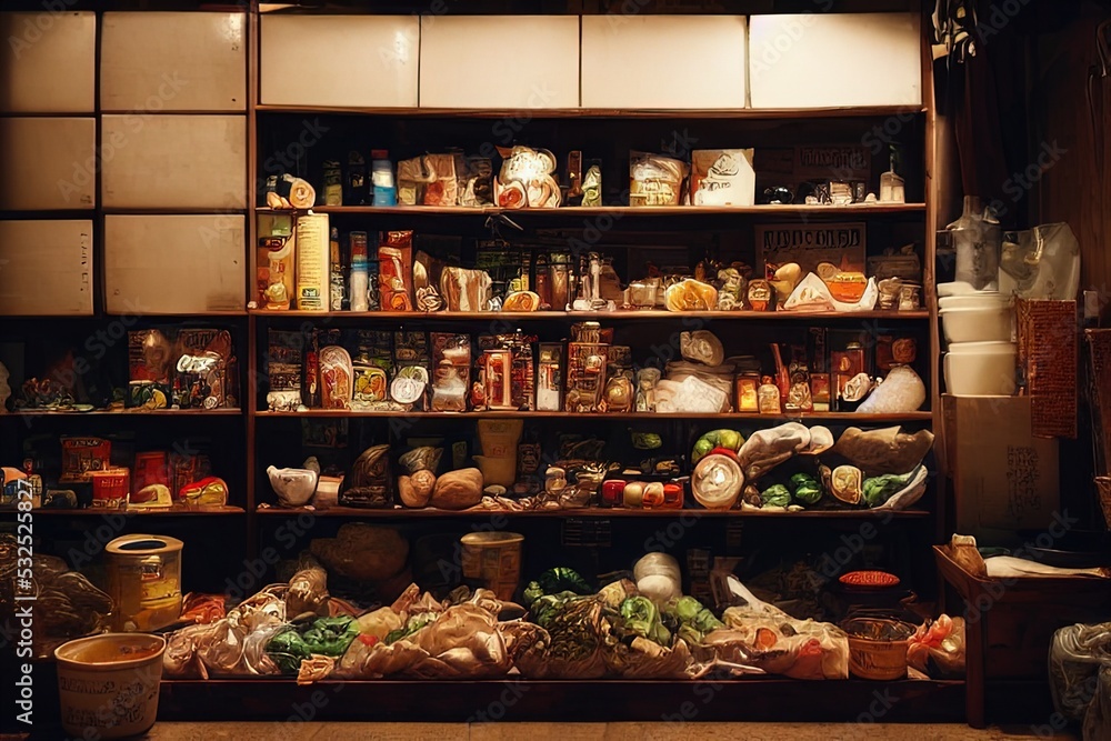 full kitchen pantry food storage illustration Stock Illustration ...