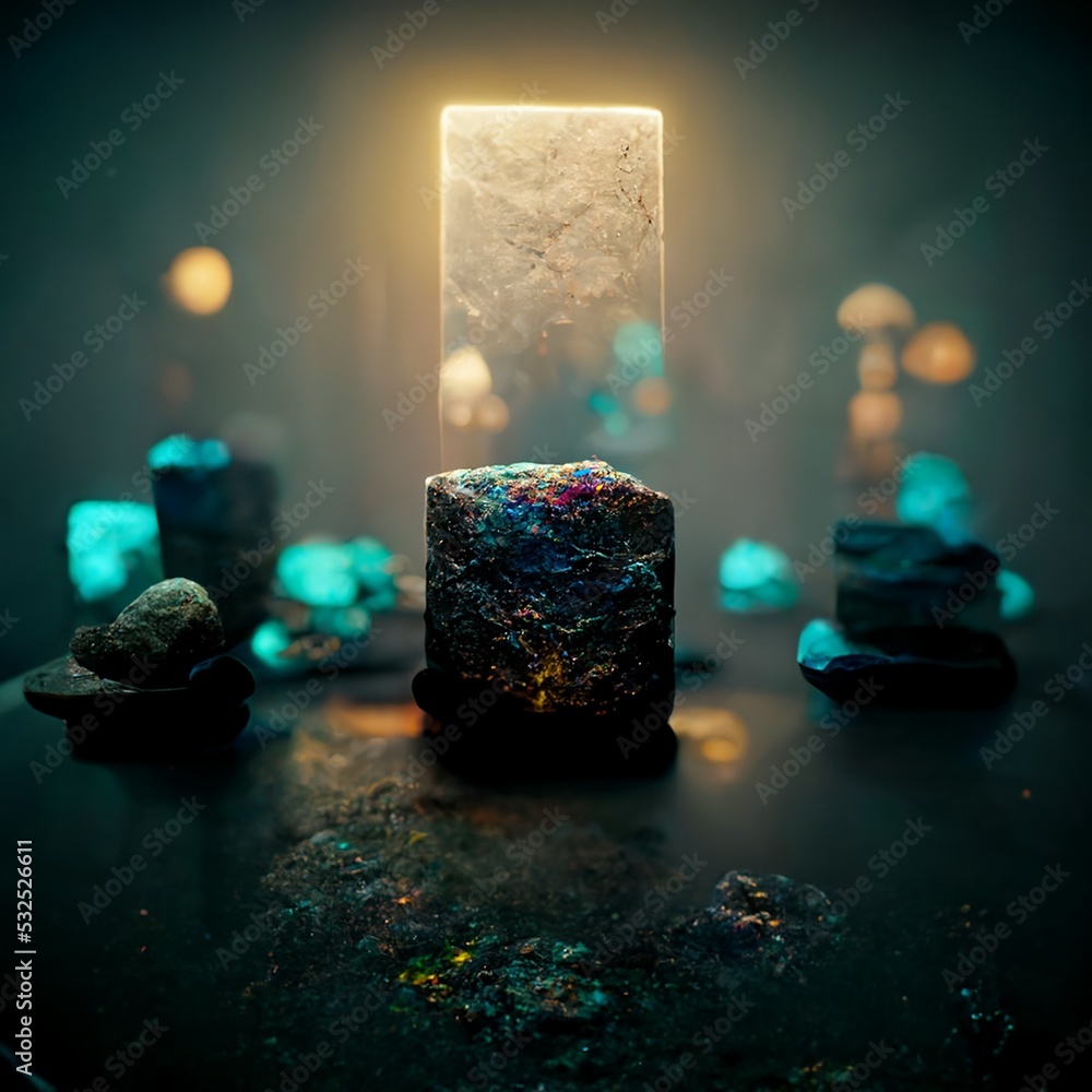Epic background with cinematic light. Stone cubes esoteric, spiritual ...