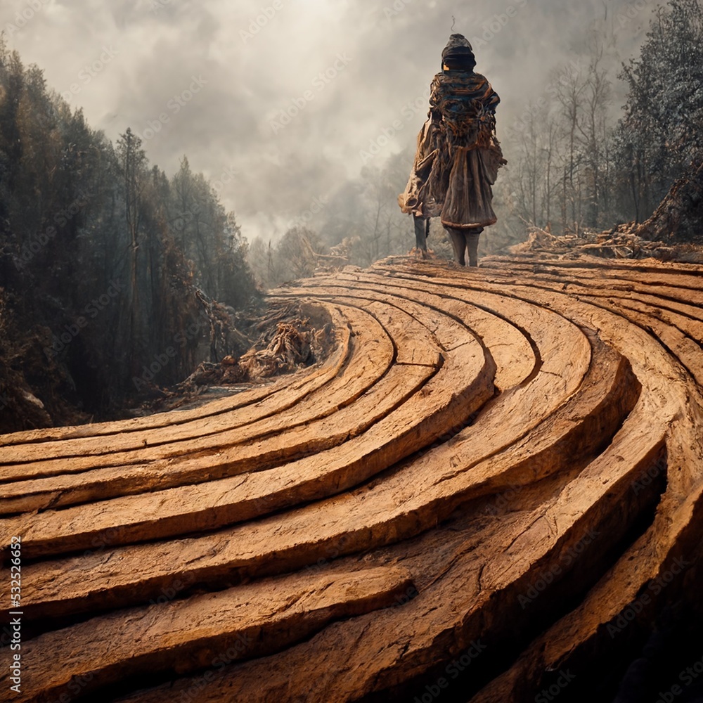 Fantasy landscape, epic labyrinth maze. Carved wood patterns and ...