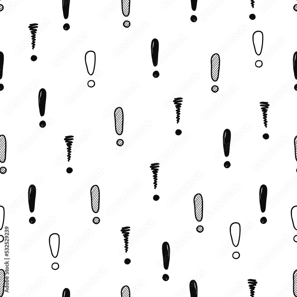 Hand drawn exclamation mark seamless pattern. Scribble doodle ...
