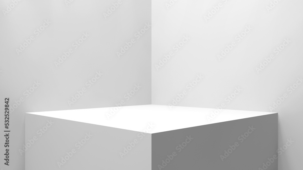 The empty corner stage on the white wall background with the natural ...