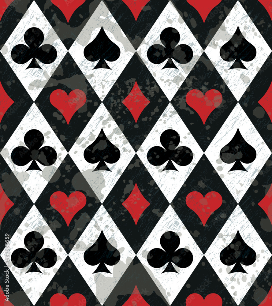 Seamless vector pattern. Playing card shirts. Suits of playing cards ...