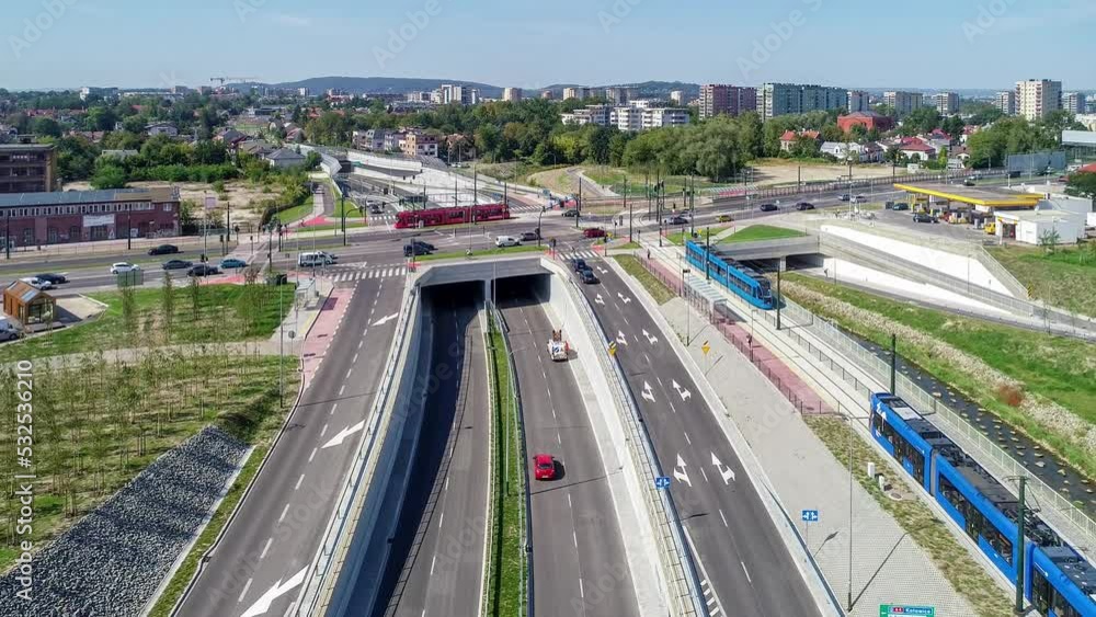 New city highway Trasa Lagiewnicka, Krakow, Poland, with tunnels ...