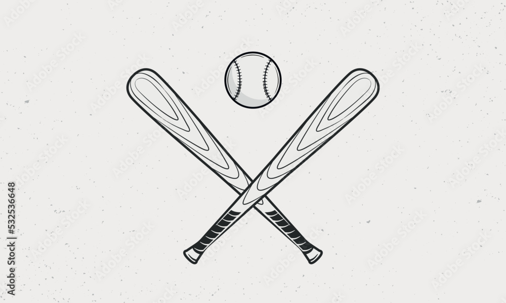 Baseball bats and ball silhouettes isolated on white background ...