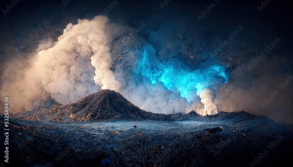 An illustration of the blue volcano in Indonesia, Kawah Ijen Volcano ...