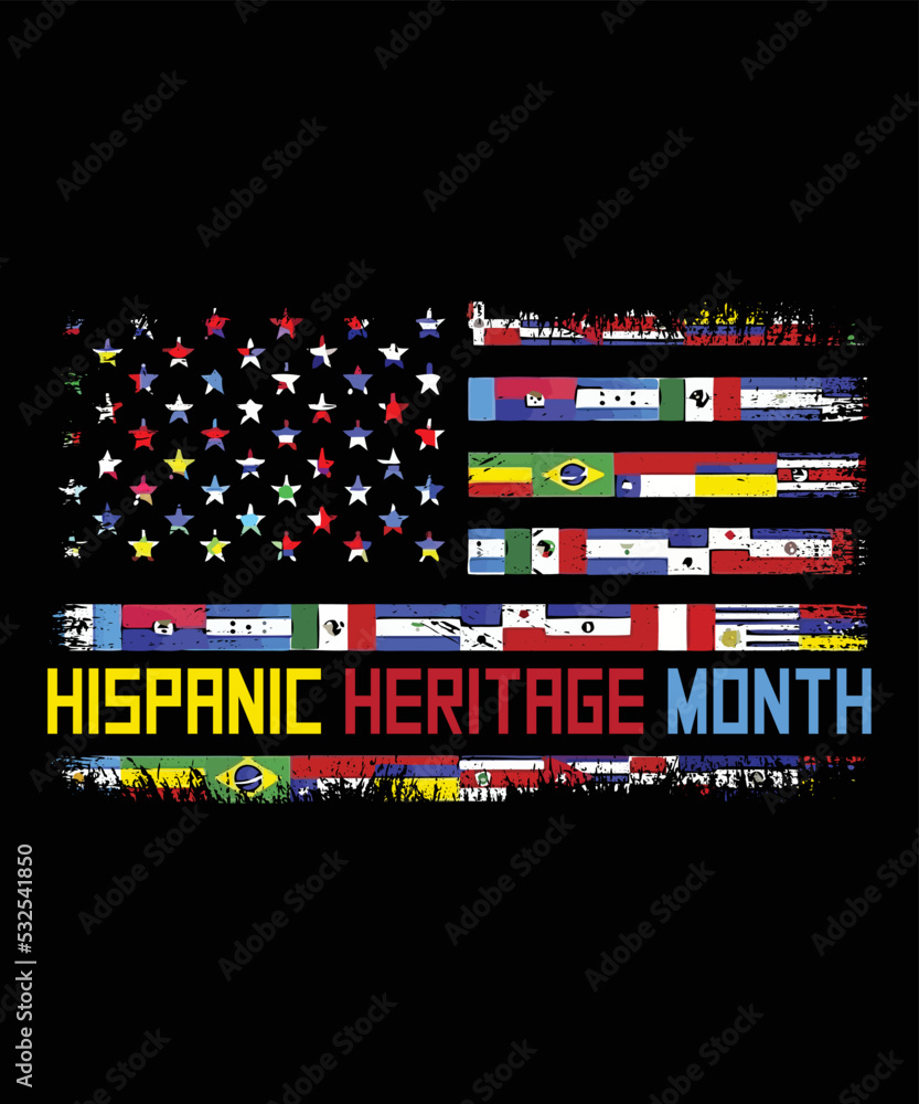 Hispanic Heritage Month Retro Vintage Flags T Shirt, Hispanic Retro ...