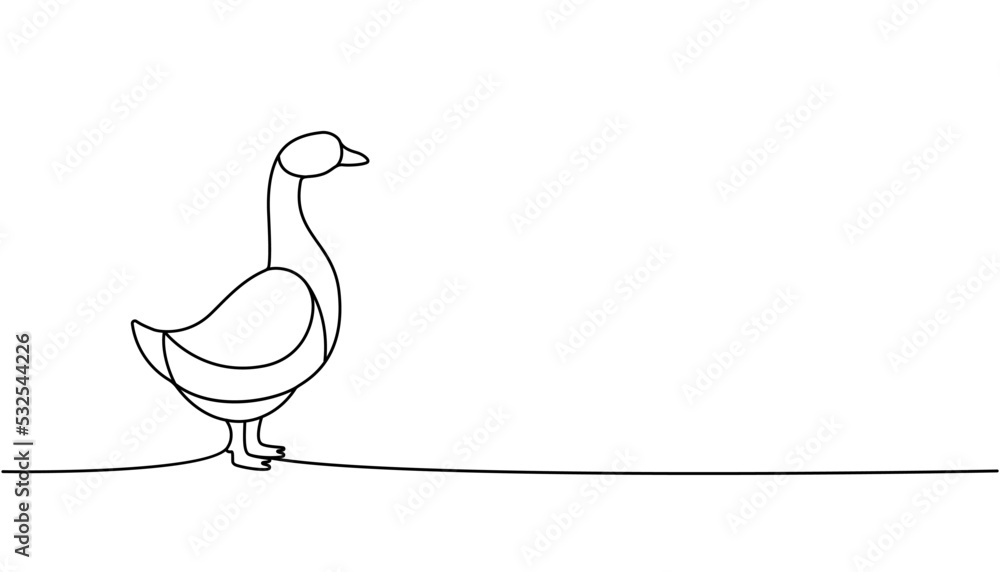 Goose one line continuous drawing. Goose symbol. Farm bird continuous ...