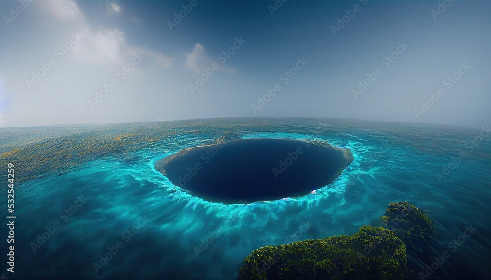 An Illustration of the great blue hole in Belize, Deep blue chasm, Deep abyss. Stock ...
