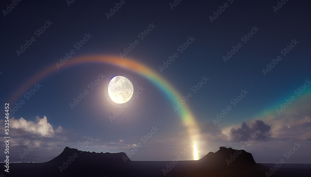 An illustration of a moonbow seen in Hawaii also known as a Lunar ...