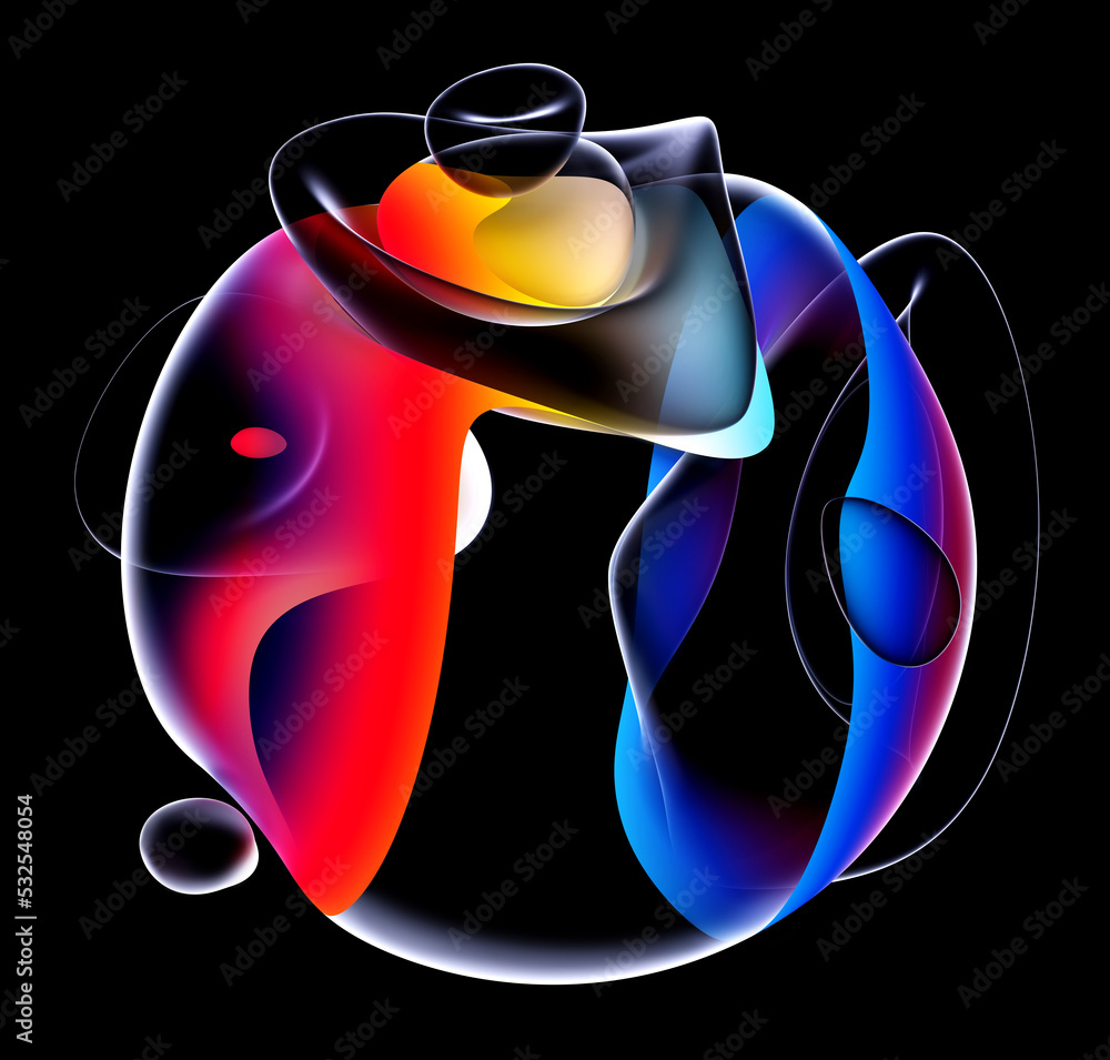 3d render of abstract art of surreal 3d ball or sphere in curve wavy ...