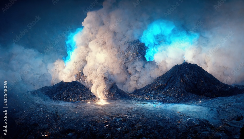 An illustration of the blue volcano in Indonesia, Kawah Ijen Volcano ...