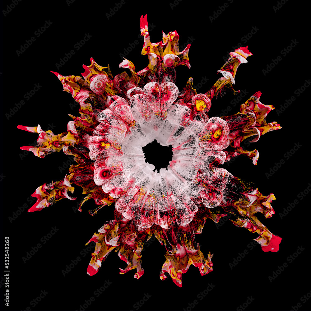 3d render of abstract art with surreal blossom alien flower or round ...