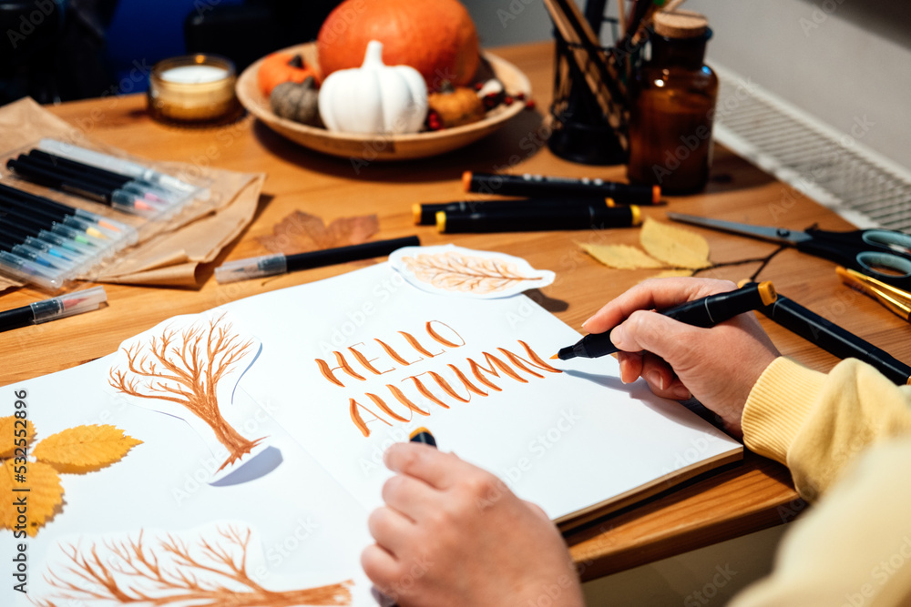 Autumn Season Drawing, How to draw fall lettering drawing and painting ...