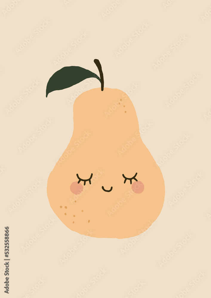 Cheerful Hand Drawn Illustration of Cute Sleeping Pear. Neutral Nursery ...