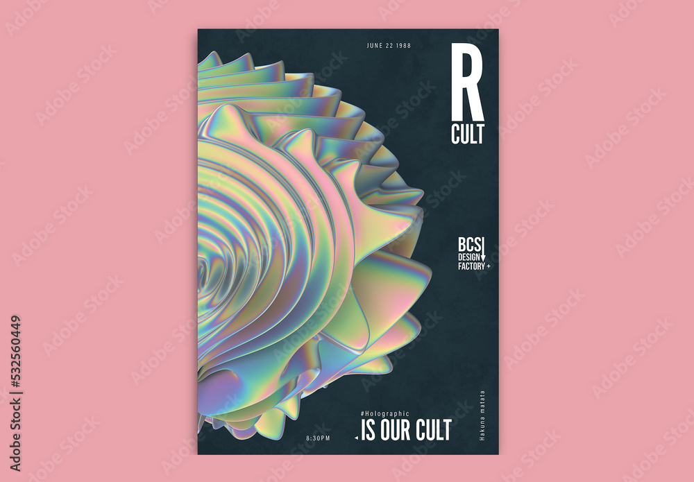 Stylish 3D Poster Layout with Abstract Holographic Shape Stock Template ...