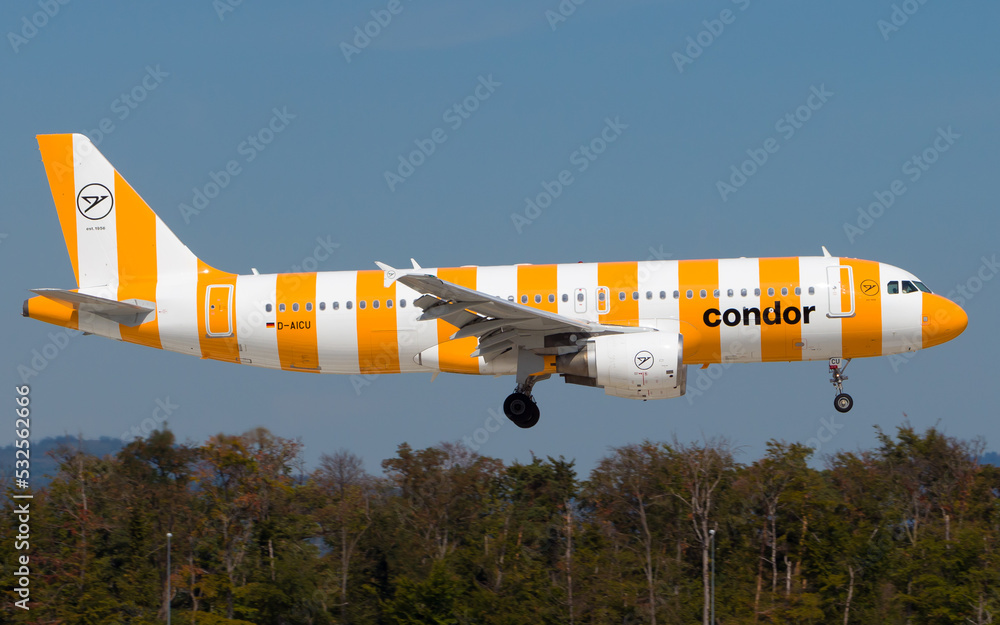 Condor Airbus A320-214 aircraft in new ("beach towel") livery on short ...