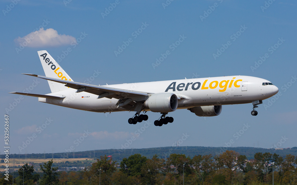 AeroLogic Boeing 777 Freighter cargo aircraft on short final to ...