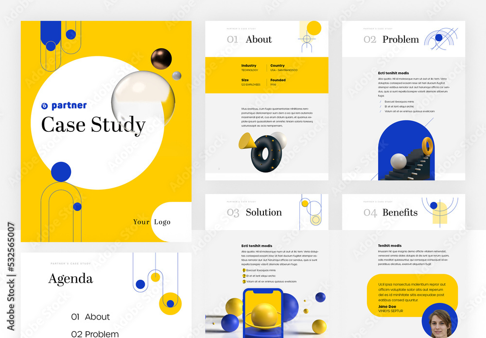 Business Case Study with Yellow and Blue Accent Stock Template | Adobe ...