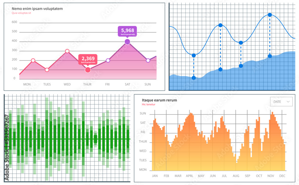 Infographic chart vector template. Annual statistics curve graph design ...