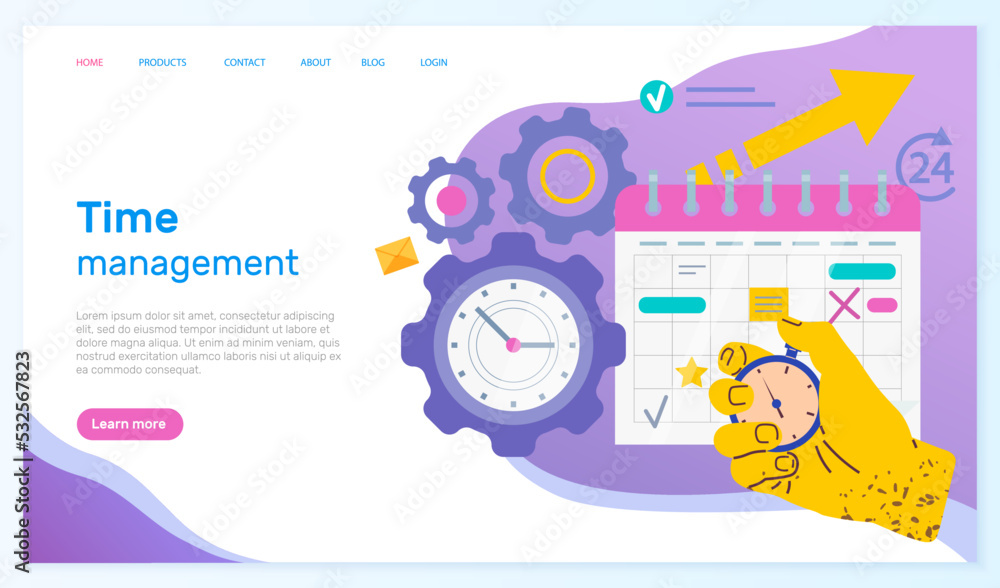 Time management, workflow organization website layout. Work efficiency ...