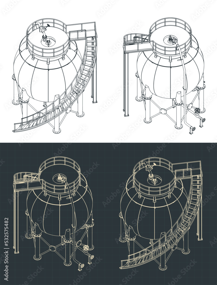 Spherical storage tank isometric blueprints Stock Vector | Adobe Stock Spherical storage tank isometric blueprints Stock Vector | Adobe Stock