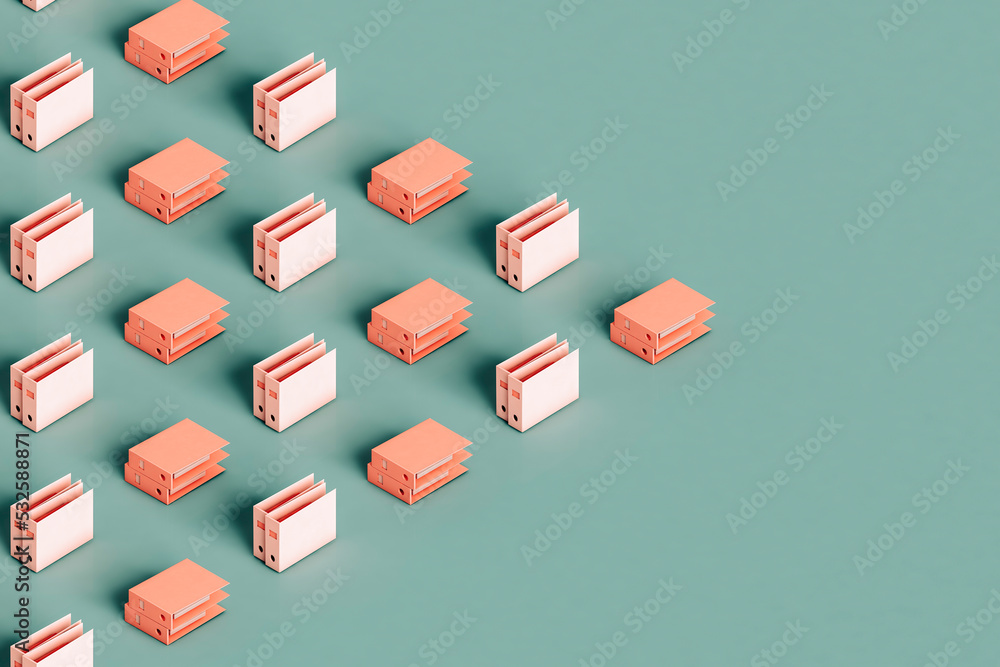 pink office folders organized in a triangle Stock Photo | Adobe Stock