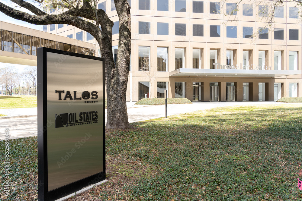 Houston, Texas, USA - March 13, 2022: Talos Energy sign at its ...