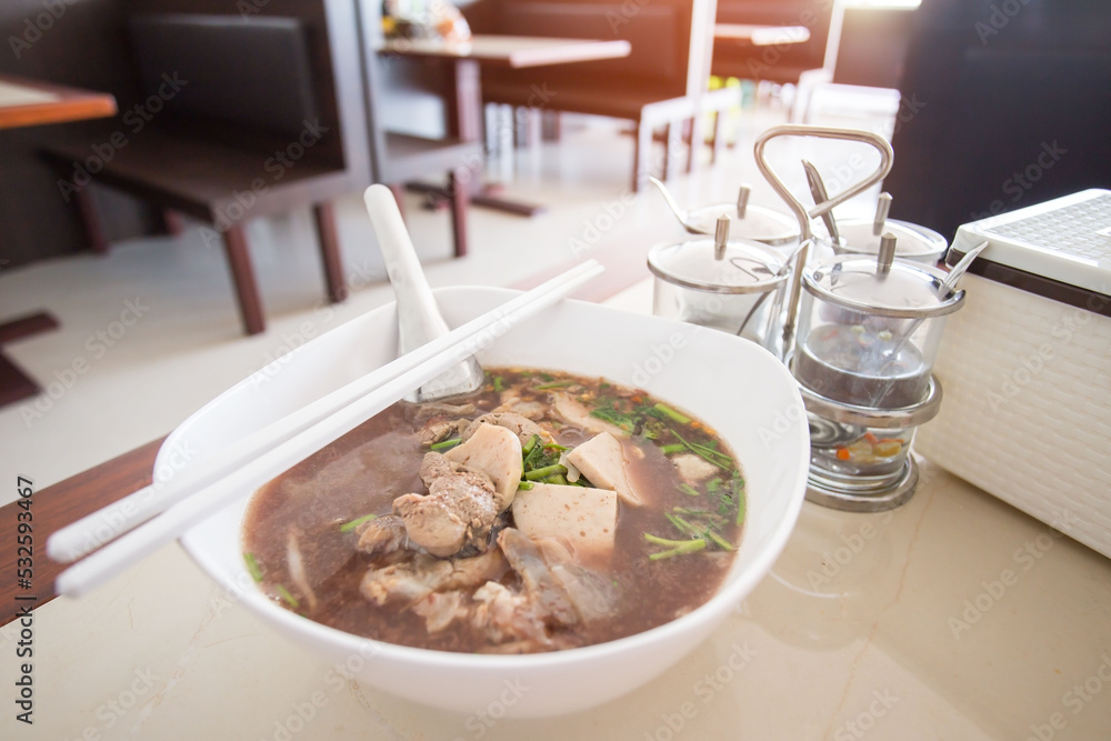 Ayutthaya Boat Noodle,Pork noodles mixed with pig's blood dissolve in ...