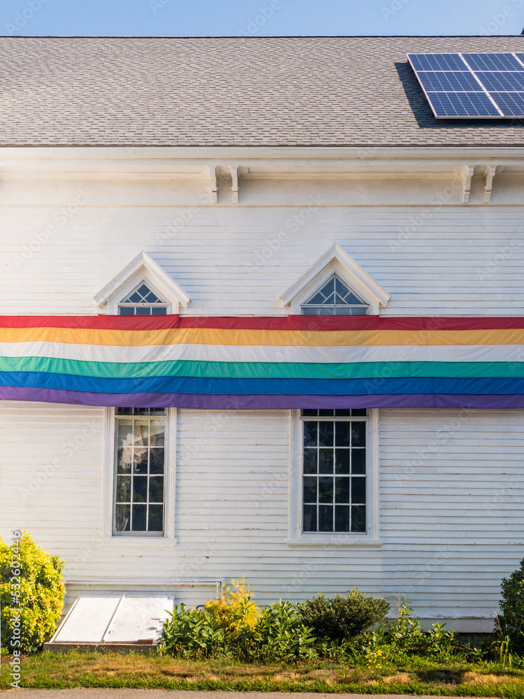 Freedom of Choice gay pride flag on building with solar panel Stock ...