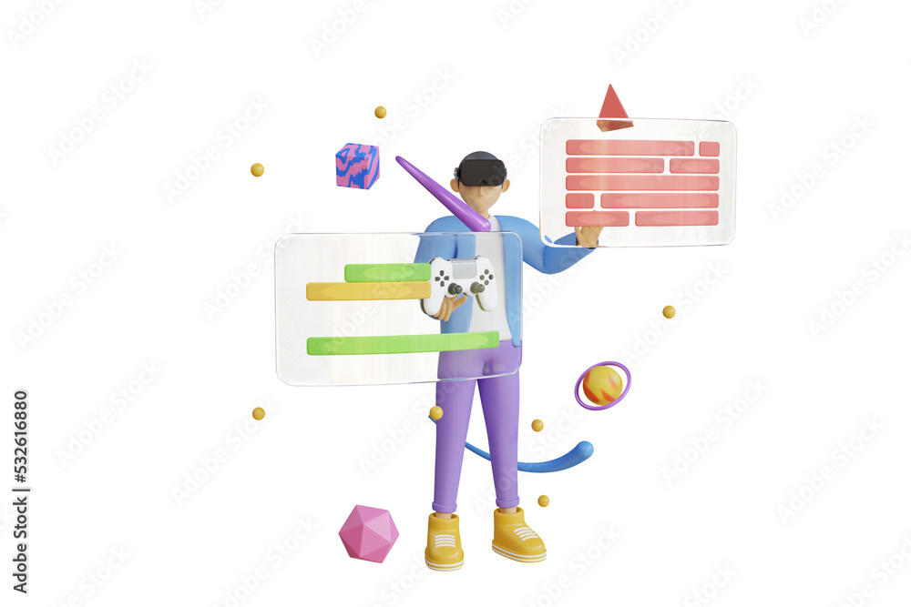 3D Virtual reality headset and controllers for gaming. Metaverse ...