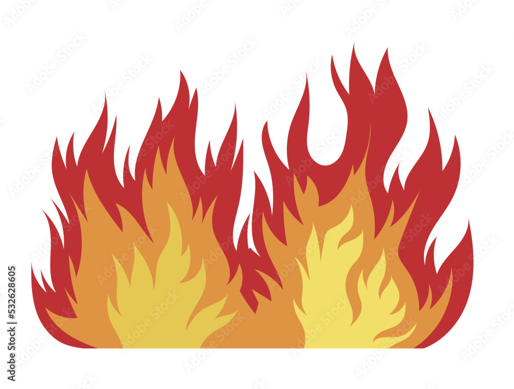 Fire flames, bright fireball, cartoon campfire heat isolated icons set ...