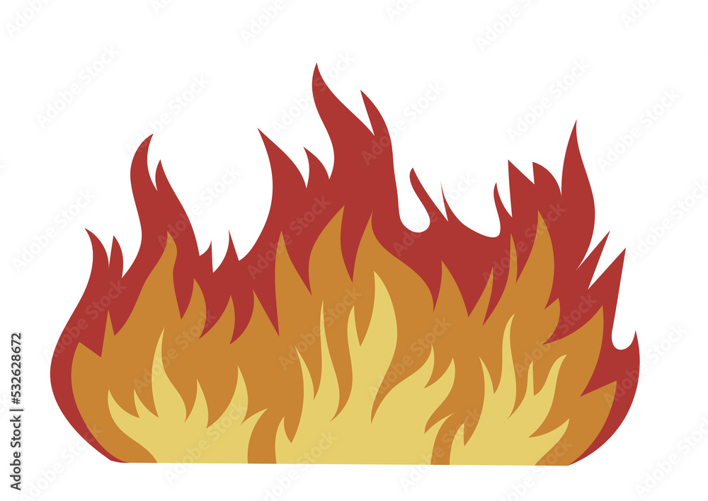 Fire flames, bright fireball, cartoon campfire heat isolated icons set ...