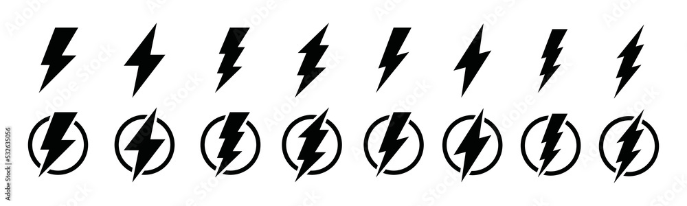 Lightning bolt or thunderbolt for electric current icon vector set ...