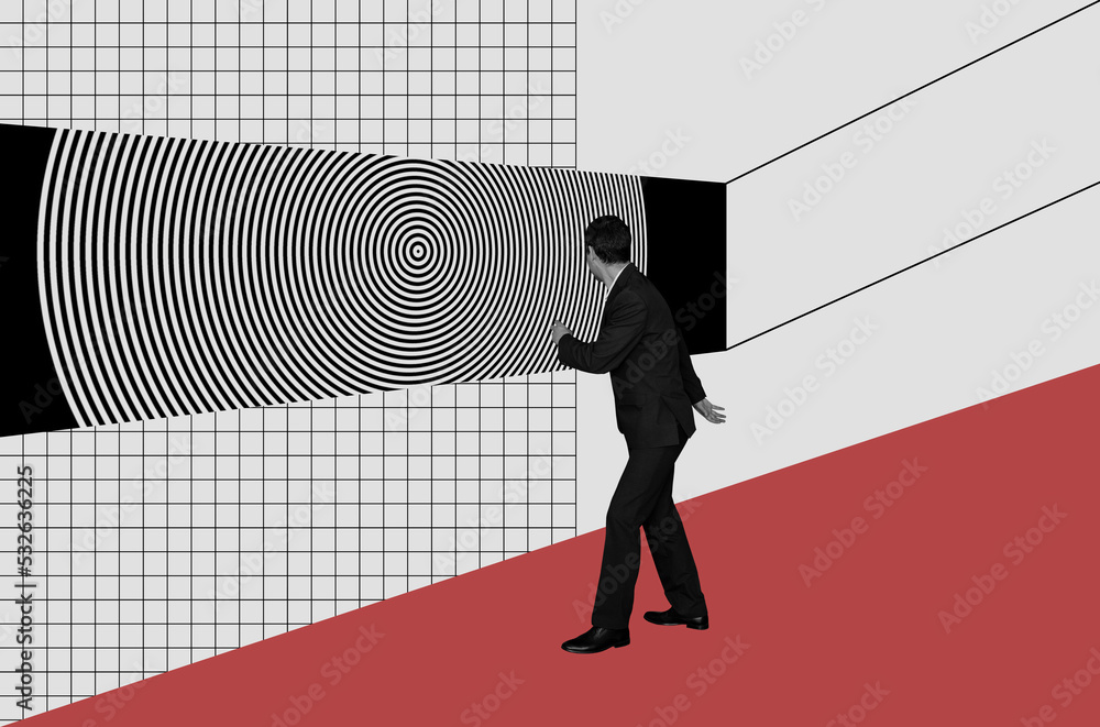 Collage art with standing man in suit Stock Photo | Adobe Stock