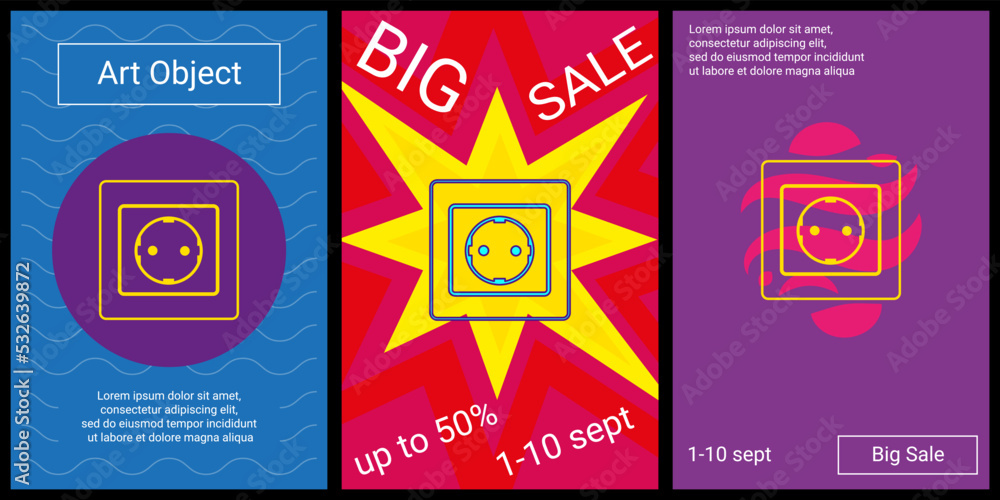Trendy retro posters for organizing sales and other events. Large power ...