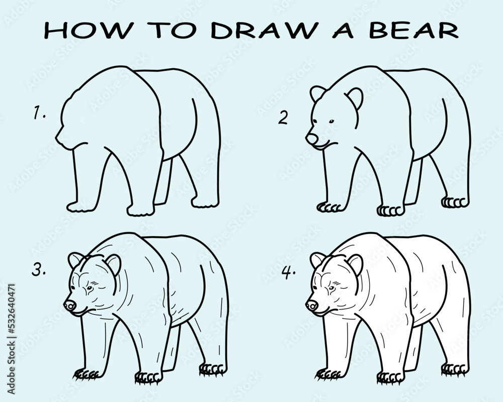 Step by step to draw a Bear. Drawing tutorial a Bear. Drawing lesson ...
