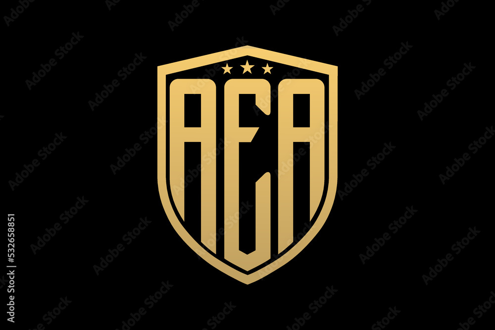 AEA letter logo. AEA letter design with black background. This is gold ...